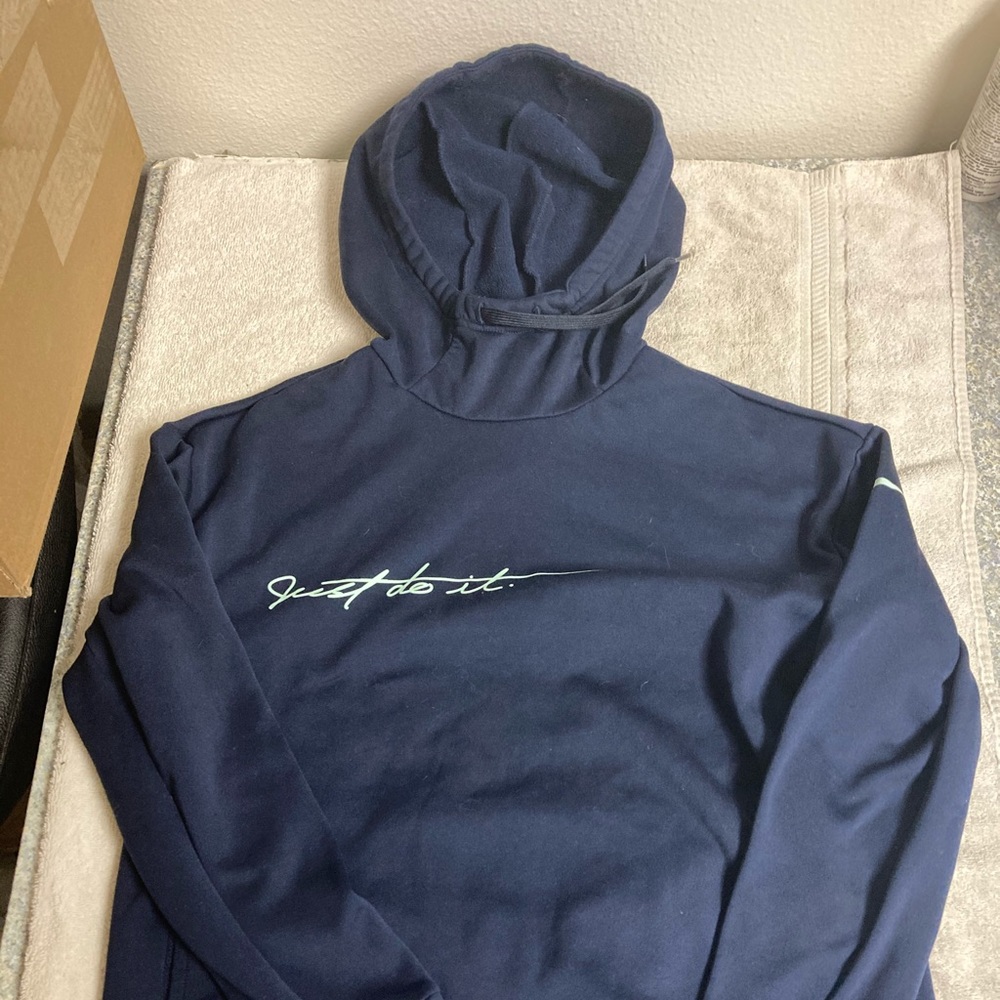 Nike Navy Blue Hood Y With Mint Writing Size S. - Gem